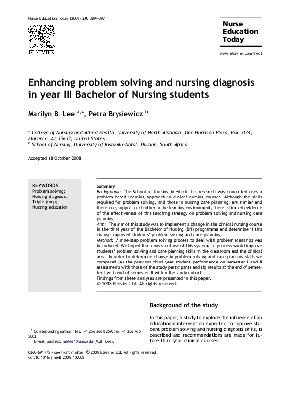 (PDF) Enhancing problem solving and nursing diagnosis in year III ...