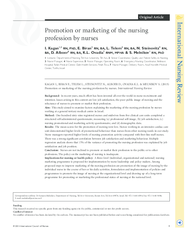 (PDF) Promotion or marketing of the nursing profession by nurses