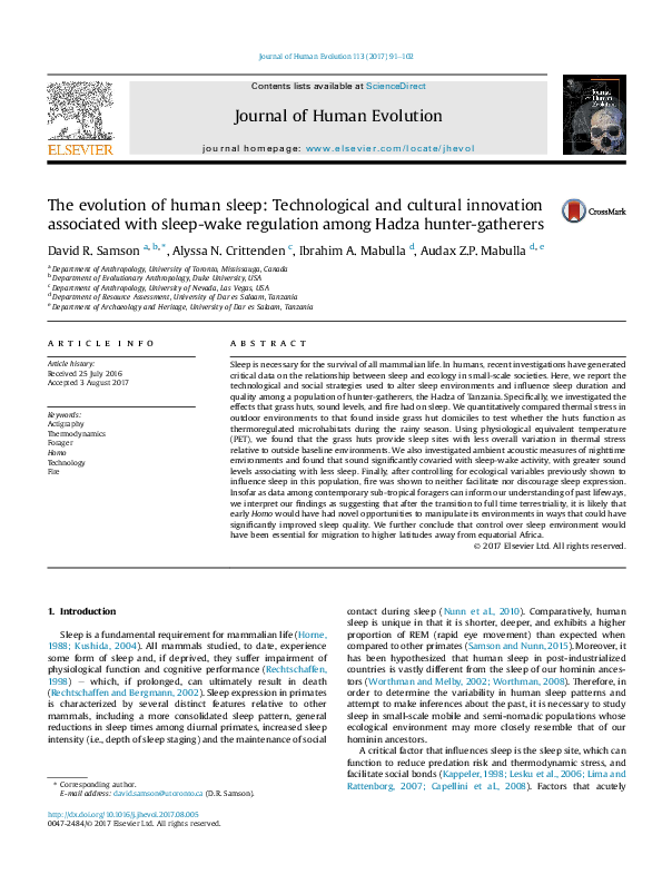 (PDF) The evolution of human sleep: Technological and cultural ...
