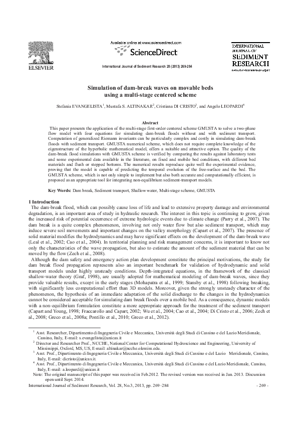 (PDF) Simulation of dam-break waves on movable beds using a multi-stage centered scheme