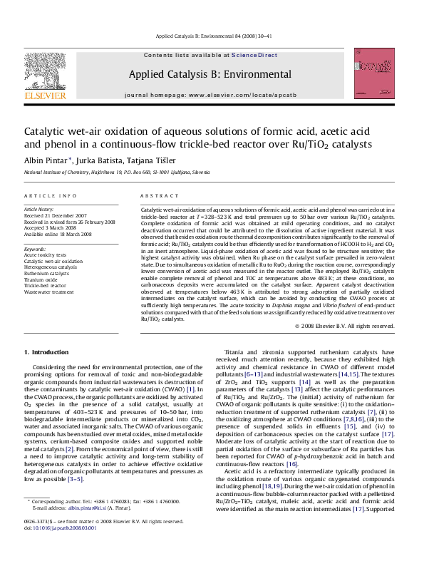 (PDF) Catalytic wet-air oxidation of aqueous solutions of formic acid ...