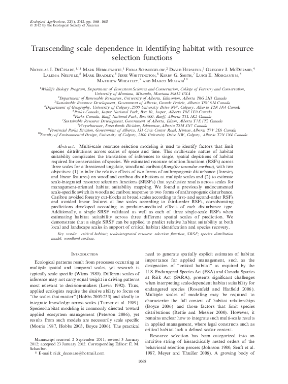 (PDF) Transcending scale dependence in identifying habitat with resource selection functions