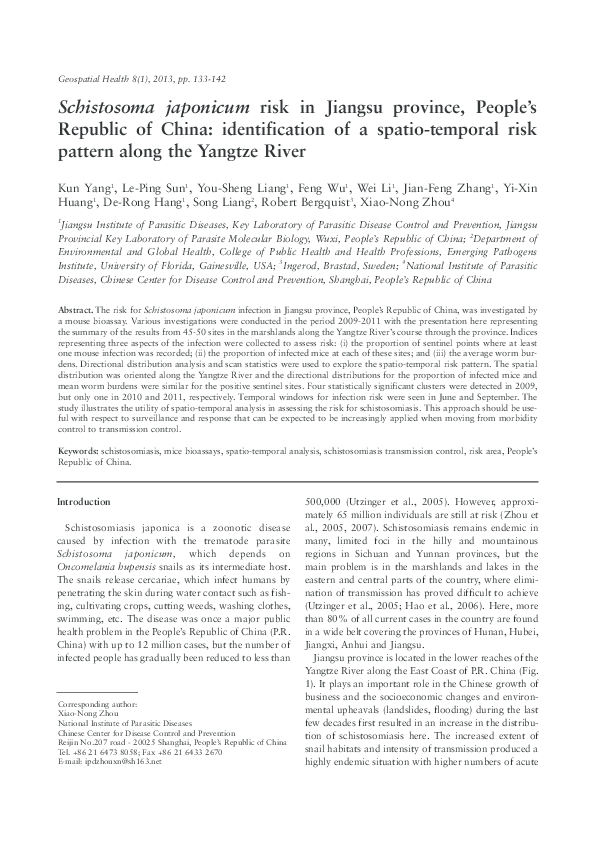 Pdf Schistosoma Japonicum Risk In Jiangsu Province Peoples Republic Of China Identification