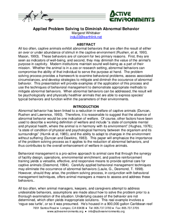 (PDF) Applied problem solving to diminish abnormal behavior