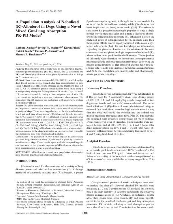 (PDF) PK-PD Analysis of Nebulized (R)-Albuterol in Dogs