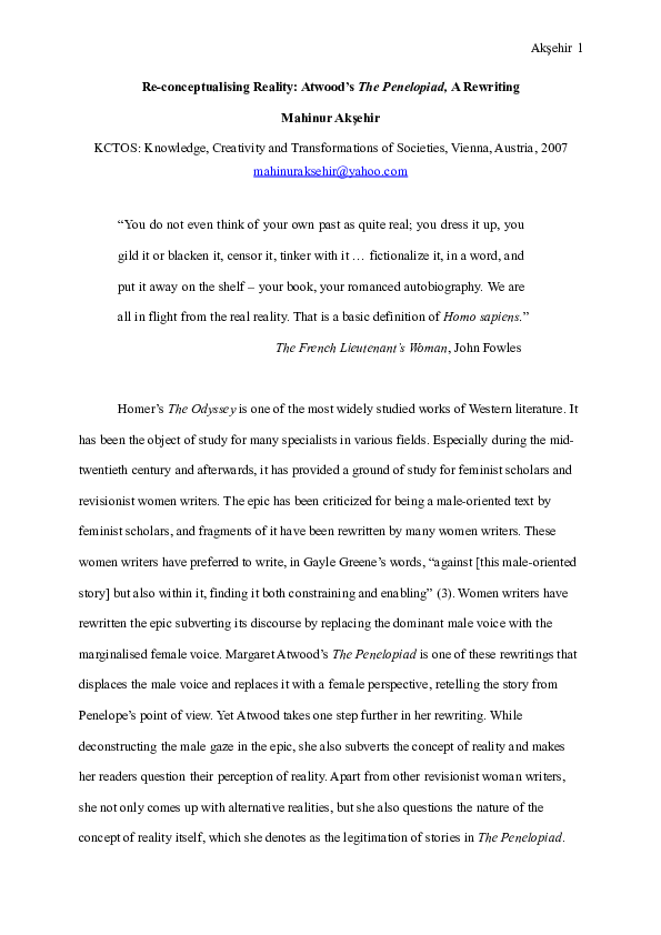 (DOC) Reconceptualising Reality Atwoods The Penelopiad A Rewriting