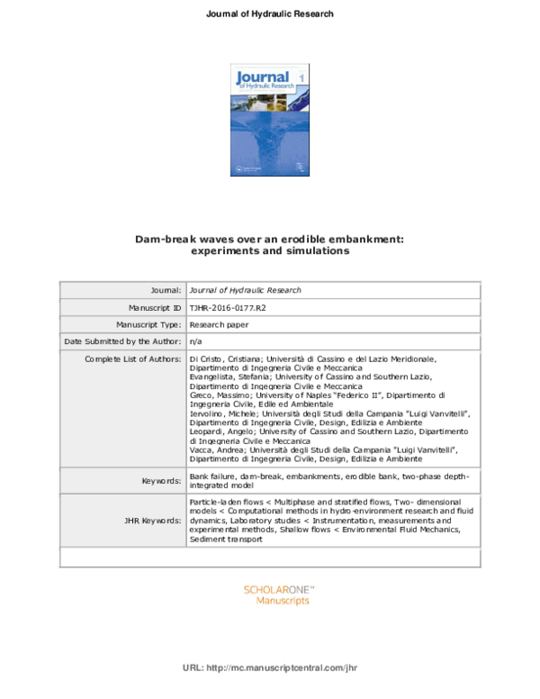 (PDF) Dam-break waves over an erodible embankment: experiments and ...