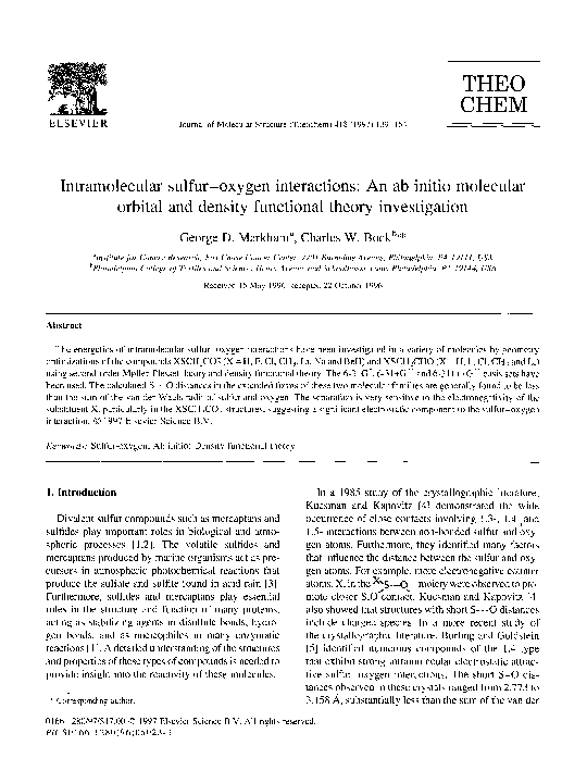 (PDF) Intramolecular non-bonded interactions between oxygen and group VIA elements. An ab initio ...