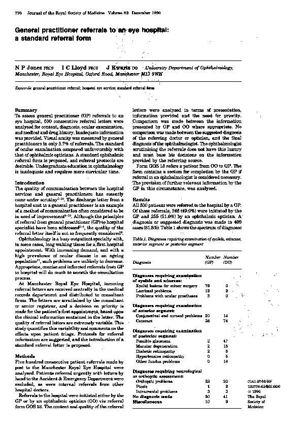 (PDF) General practitioner referrals to an eye hospital: A standard ...