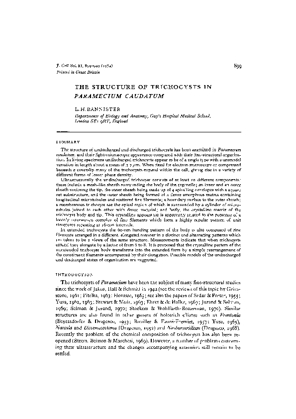 (PDF) Structure of trichocysts in Paramecium caudatum | Lawrence ...