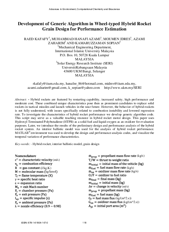 Pdf Development Of Generic Algorithm In Wheel Typed Hybrid Rocket