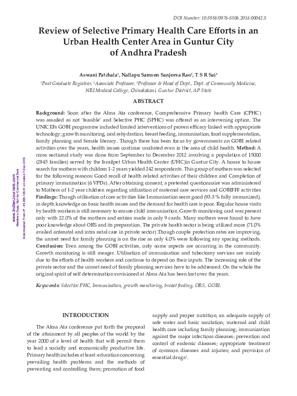 (PDF) Review of Selective Primary Health Care Efforts in an Urban ...