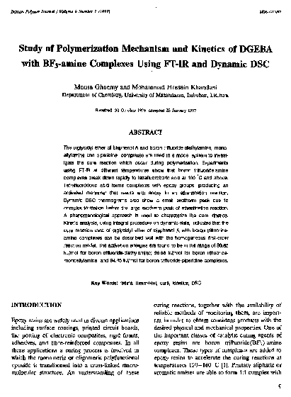 (PDF) Study of polymerization mechanism and kinetics of DGEBA with BF3 ...