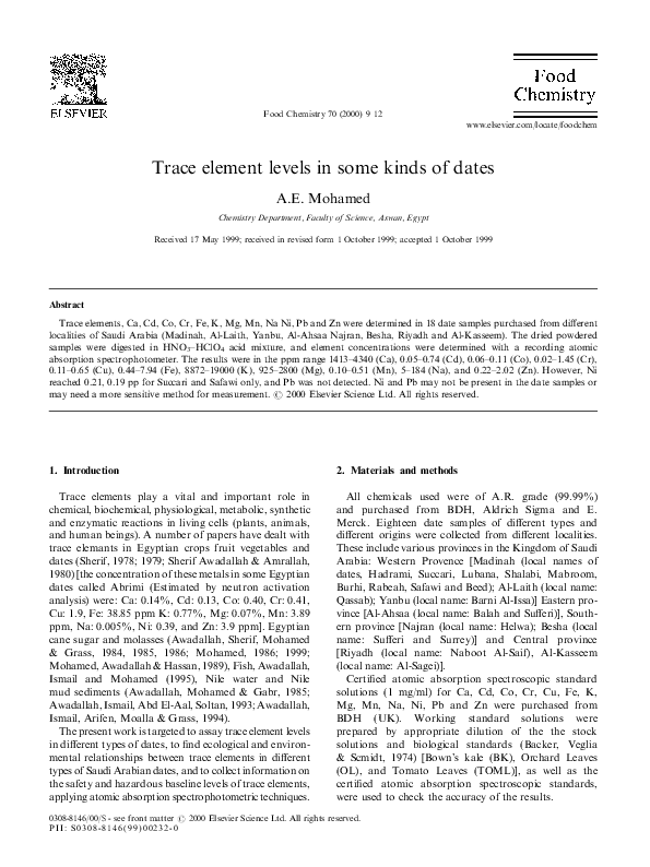(PDF) Trace element levels in some kinds of dates