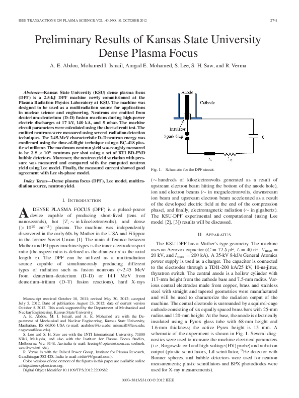 (PDF) Kansas State University Dense Plasma Focus (KSU-DPF) initial ...