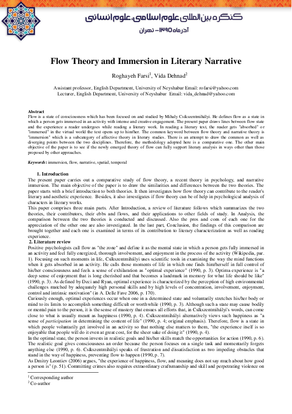 (PDF) Flow Theory and Immersion in Literary Narrative