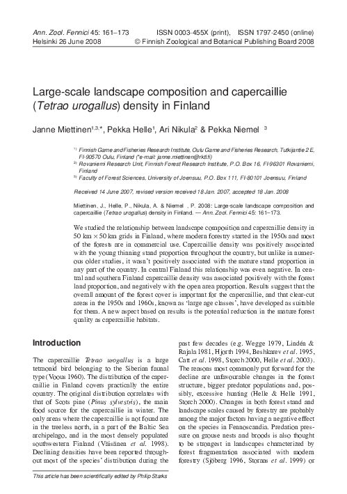 (PDF) Large-Scale Landscape Composition and Capercaillie ( Tetrao ...