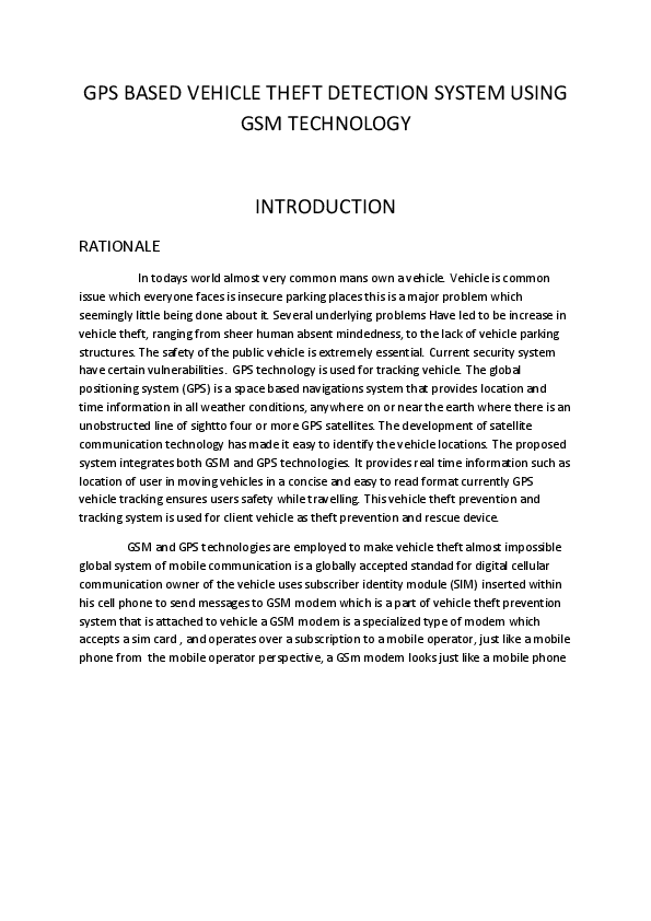 (DOC) GPS BASED VEHICLE THEFT DETECTION SYSTEM USING GSM TECHNOLOGY
