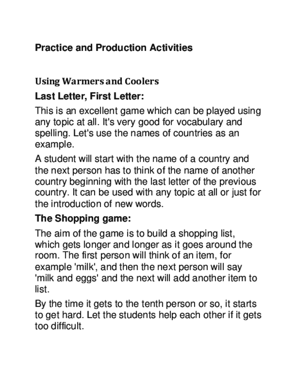 (DOC) Practice and Production Activities