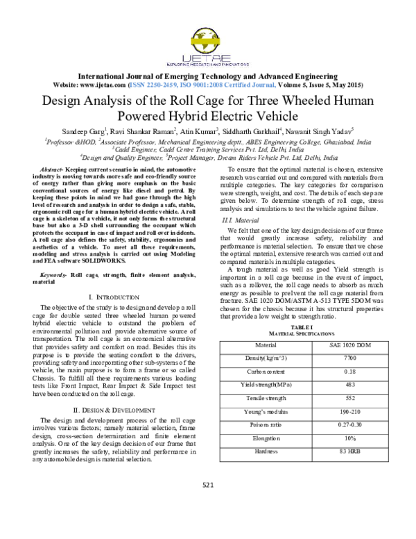 (PDF) Design Analysis of the Roll Cage for Three Wheeled Human Powered ...