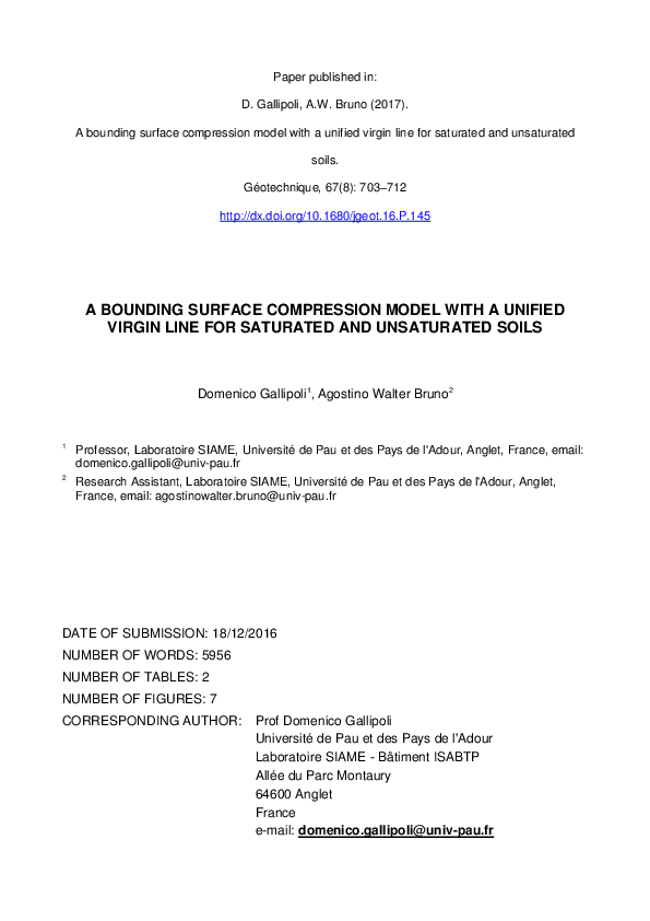 (PDF) A bounding surface compression model with a unified virgin line for saturated and ...
