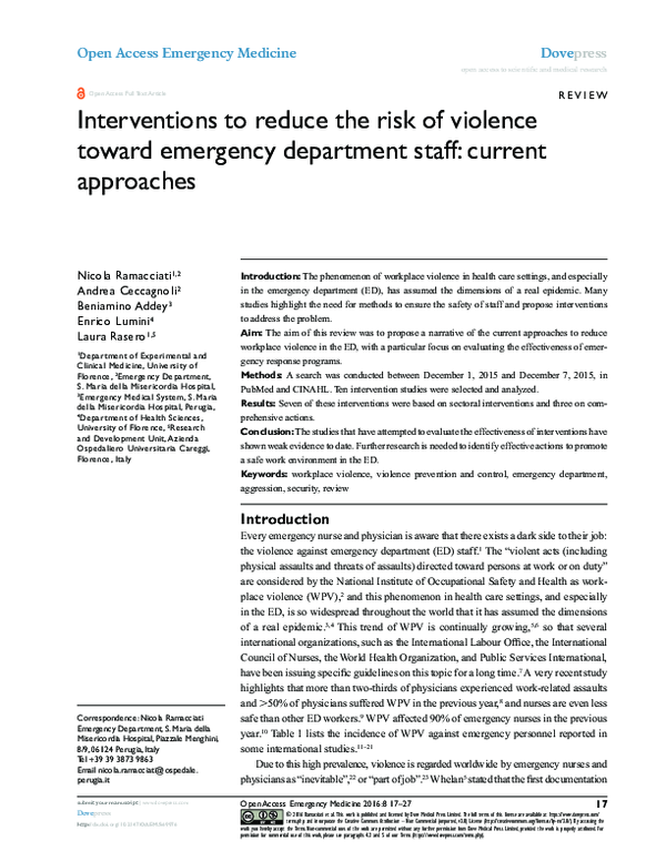 (PDF) Intervention to reduce the risk of violence