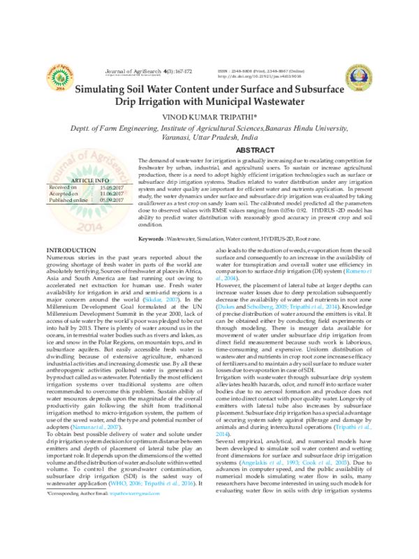(PDF) Simulating soil water content under surface and subsurface drip ...