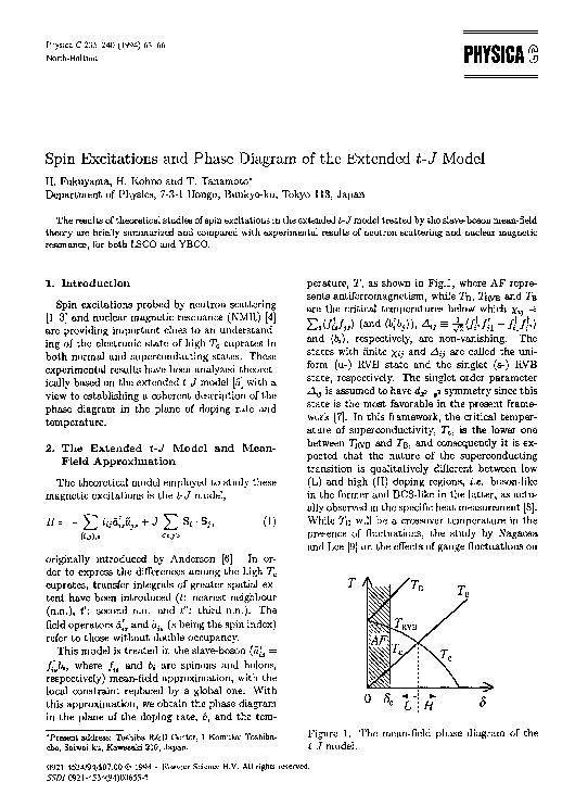 (PDF) Spin excitations and phase diagram of the extended t-J model ...