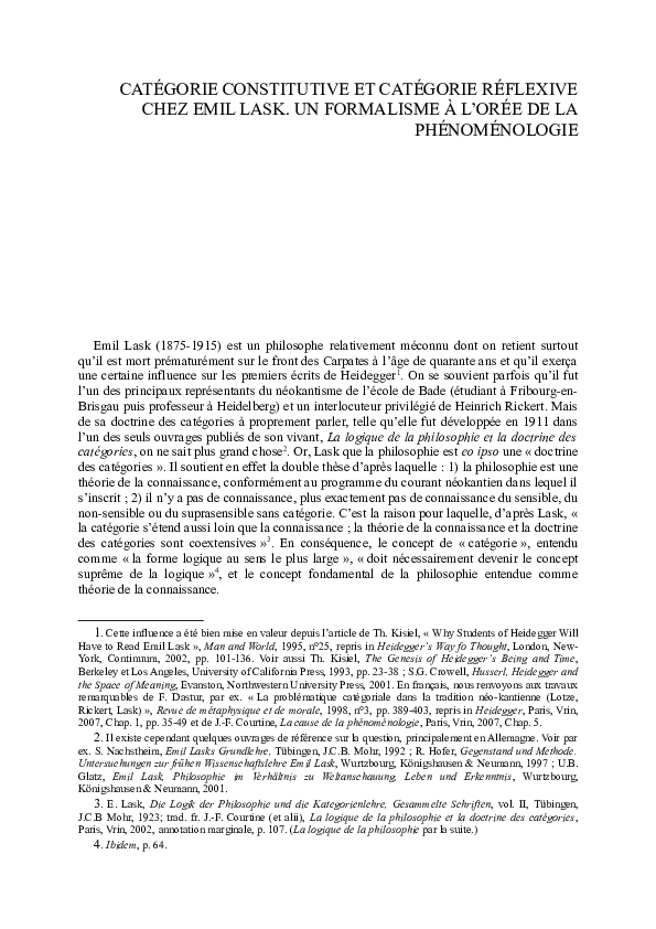 (DOC) Catégorie constitutive et catégorie réflexive chez Emil Lask