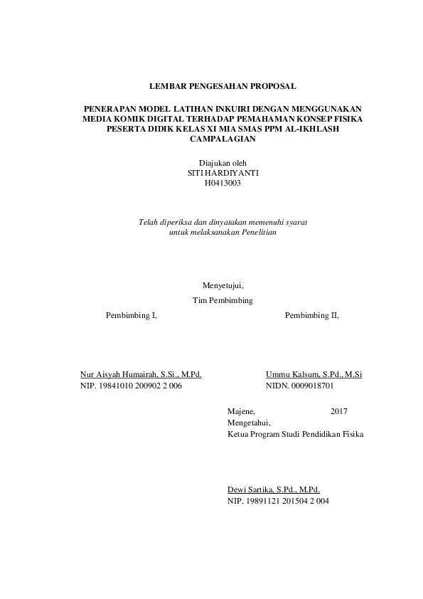 (DOC) LEMBAR PENGESAHAN PROPOSAL PENERAPAN MODEL LATIHAN INKUIRI DENGAN ...
