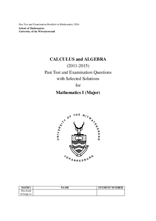 (PDF) CALCULUS and ALGEBRA Past Test and Examination Questions with ...