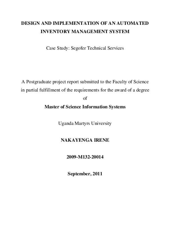 (PDF) DESIGN AND IMPLEMENTATION OF AN AUTOMATED INVENTORY MANAGEMENT SYSTEM Case Study: Segofer ...