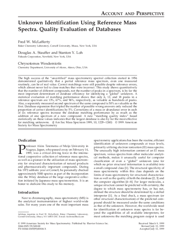 (PDF) Unknown identification using reference mass spectra. Quality ...