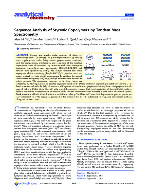 (PDF) Sequence analysis of styrenic copolymers by tandem mass spectrometry