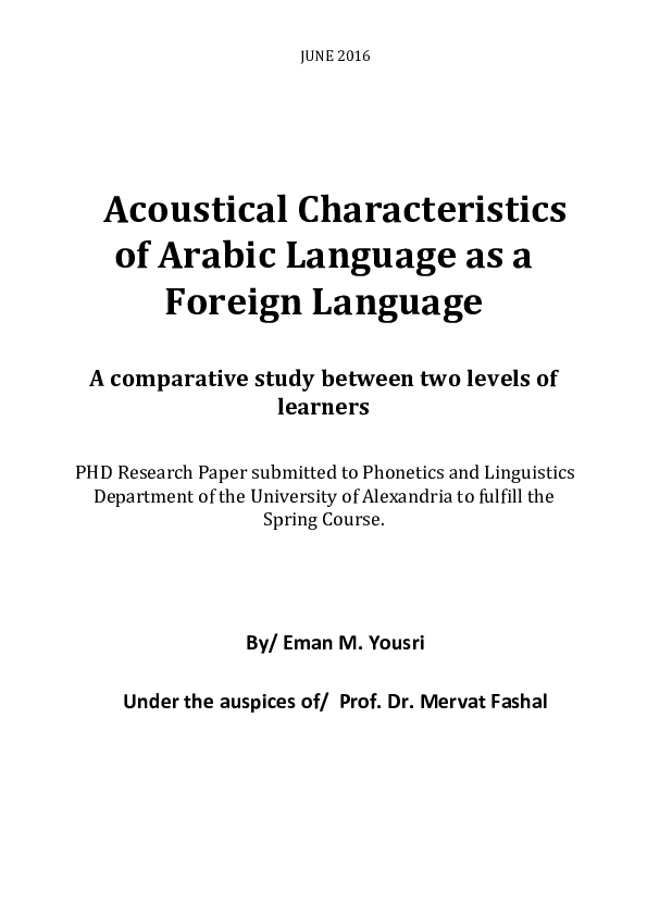 (PDF) Acoustical Characteristics of Arabic Language as a Foreign ...