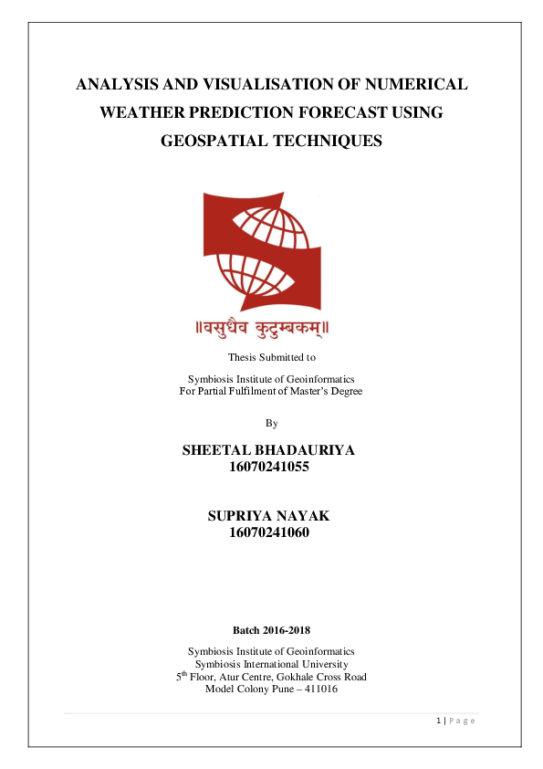 (PDF) ANALYSIS AND VISUALISATION OF NUMERICAL WEATHER PREDICTION ...
