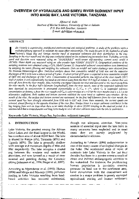 (PDF) OVERVIEW OF HYDRAULICS AND SIMIYU RIVER SEDIMENT INPUT INTO MAGU ...