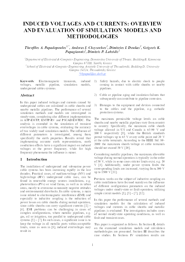 Pdf Induced Voltages And Currents Overview And Evaluation Of Simulation Models And Methodologies