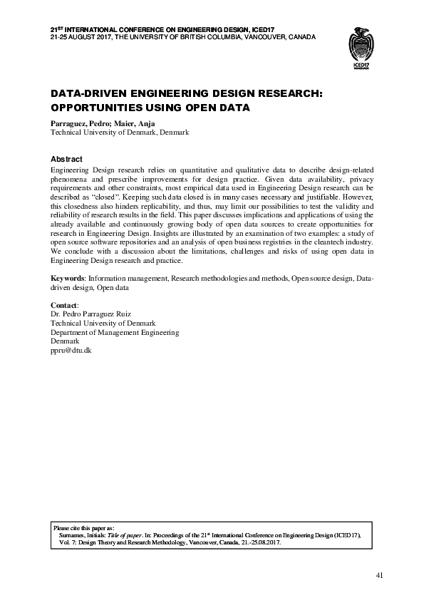 (PDF) Data-driven engineering design research: Opportunities using open ...