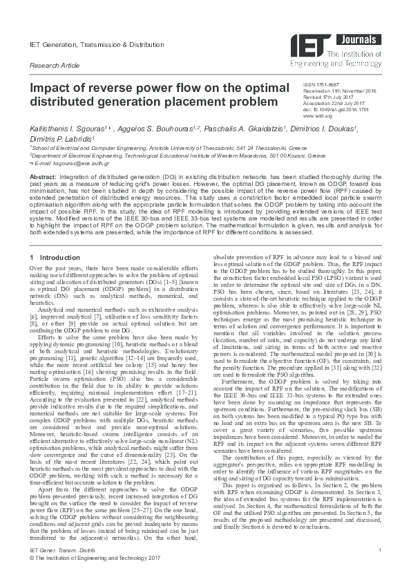 Pdf Impact Of Reverse Power Flow On The Optimal Distributed Generation Placement Problem