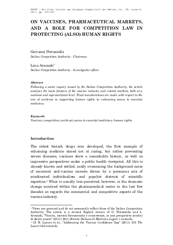 (PDF) On Vaccines, Pharmaceutical Markets, and a Role for Competition ...