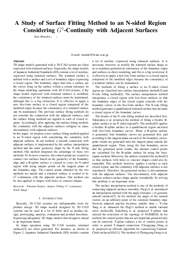 (PDF) A Study of Surface Fitting Method to an N-sided Region Considering G 1 -Continuity with ...