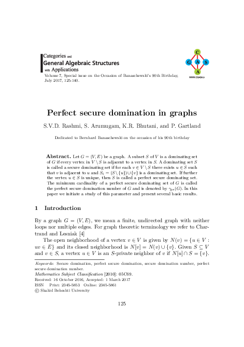 (PDF) Perfect secure domination in graphs