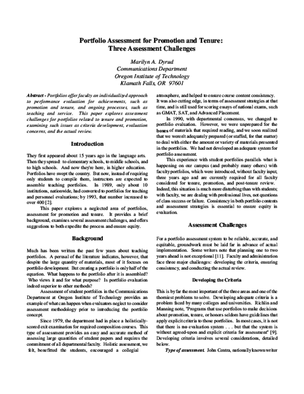 (PDF) Portfolio assessment for promotion and tenure: three assessment ...