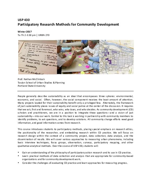 (PDF) USP 430: Participatory Research Methods for Community Development