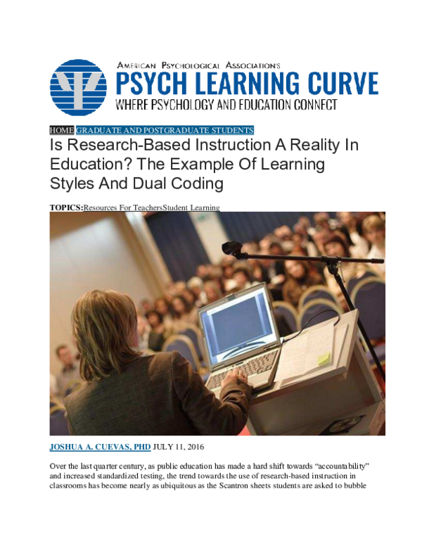 Pdf Is Research Based Instruction A Reality In Education The Example Of Learning Styles And