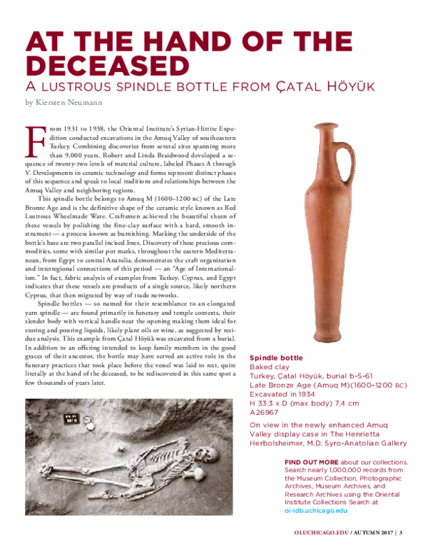 (PDF) At the Hand of the Deceased: A Lustrous Spindle Bottle from Çatal ...