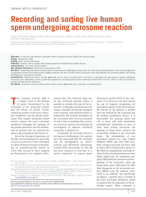 (PDF) Recording and sorting live human sperm undergoing acrosome reaction