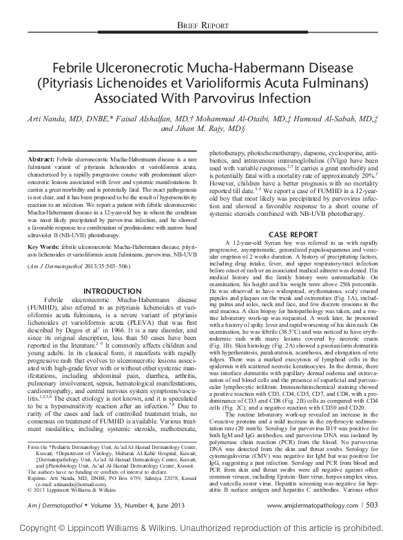 (PDF) Febrile Ulceronecrotic Mucha-Habermann Disease (Pityriasis ...