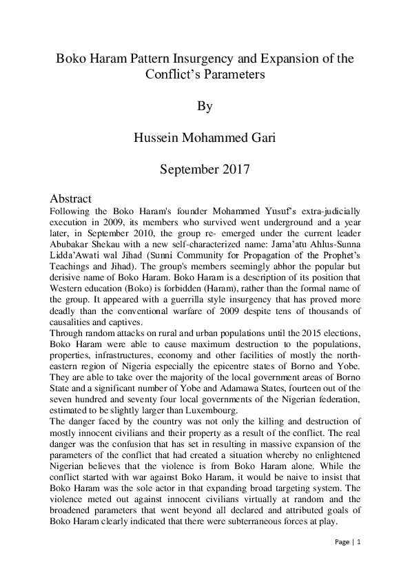 (PDF) Boko Haram Pattern Insurgency and Expansion of the Conflict's ...